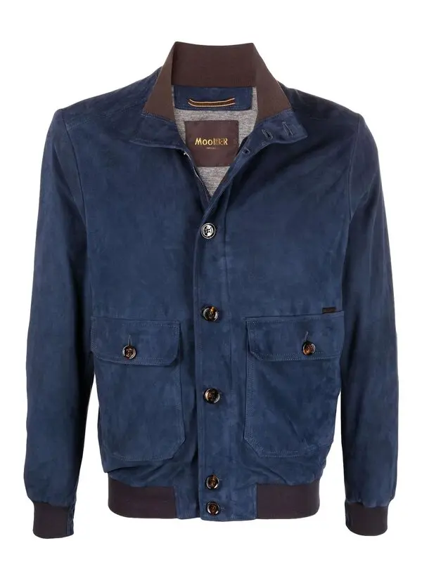 MOORER Button-down Bomber Jacket - Blue