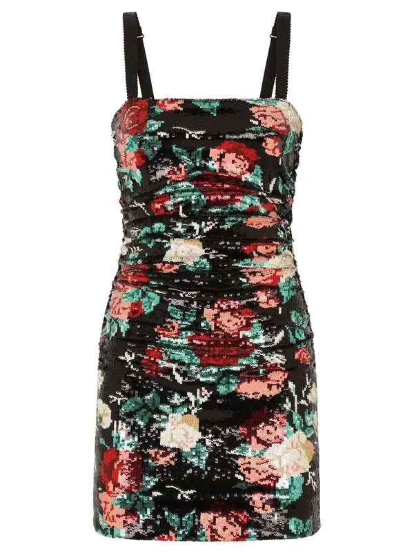 Dolce & Gabbana Sequinned Floral Mini Dress - Black