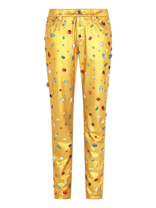 Dolce & Gabbana Rhinestone-embellished Straight-leg Trousers - Yellow
