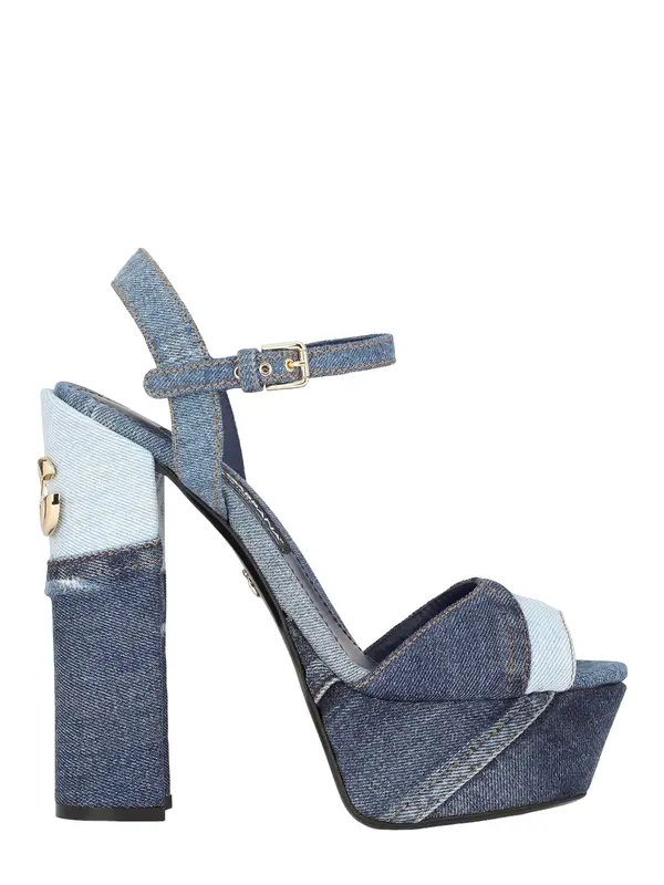 Dolce & Gabbana 145mm Patchwork Denim Platform Sandals - Blue