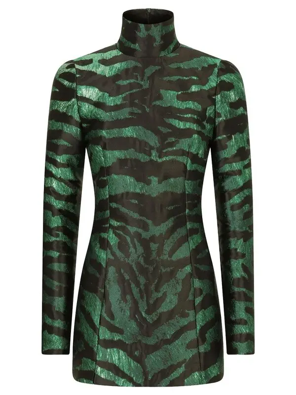 Dolce & Gabbana Tiger Print Jacquard Long-sleeve Dress - Black
