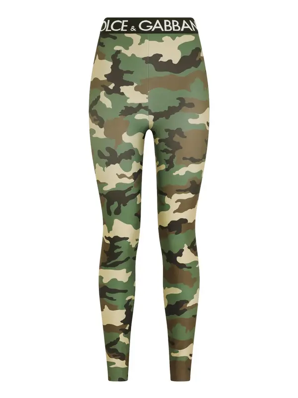Dolce & Gabbana Logo Waistband Camouflage Leggings - Green