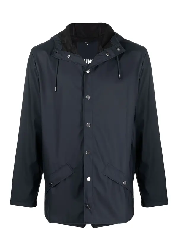 Rains Drawstring-hooded Buttoned Rain Jacket - Blue