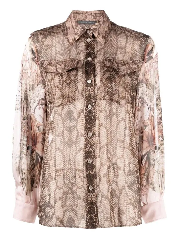 Alberta Ferretti Snake-print Silk Shirt - Brown