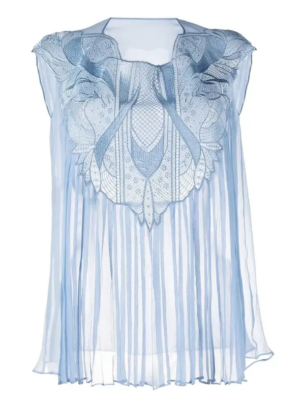 Alberta Ferretti Lace-embellished Silk Top - Blue
