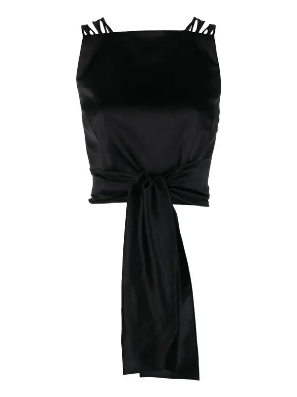 Alberta Ferretti Silk Satin Tie-front Cropped Top - Black