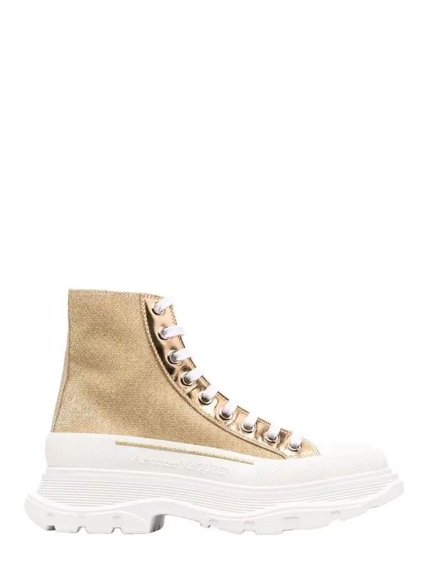 Alexander McQueen Tread Slick Glitter-embellished High Top Sneakers - Gold
