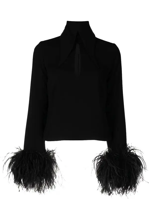 16Arlington Feather-trim Blouse - Black