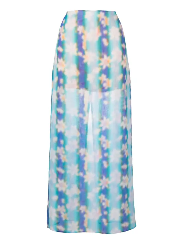 Nina Ricci Floral-print Straight Maxi Skirt - Blue