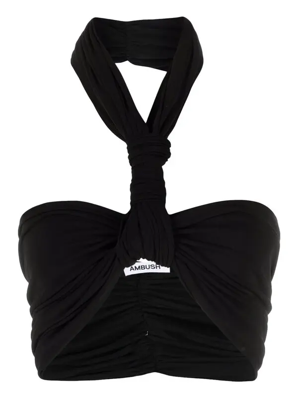 AMBUSH Twist Halterneck Ruched Cropped Top - Black