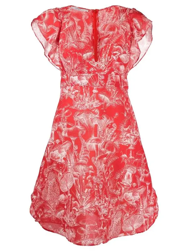 Stella McCartney Mushroom Print Sweetheart Neck Dress - Red