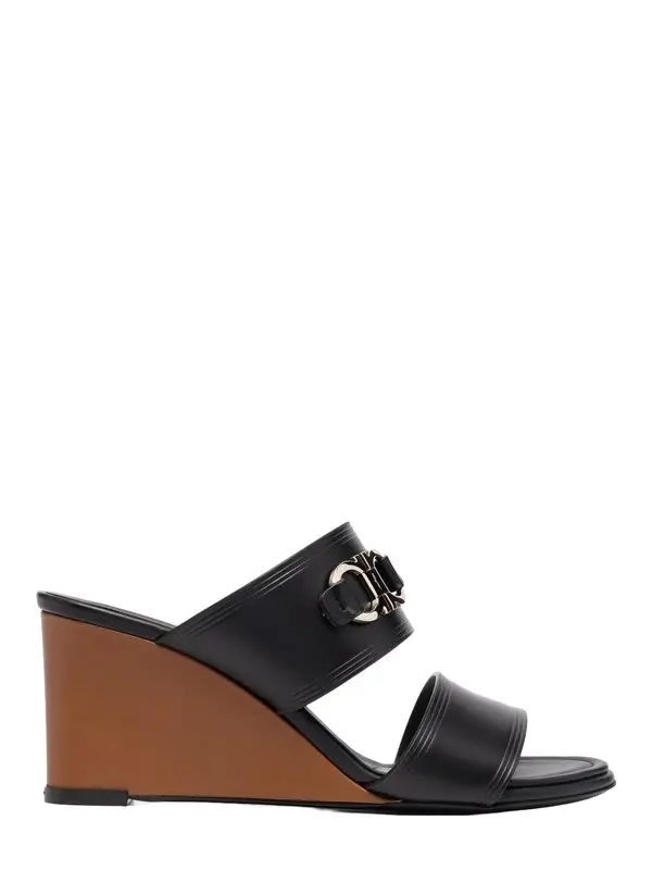FERRAGAMO Horsebit Detail Open Toe Sandals - Black