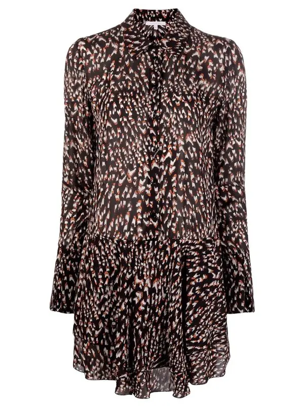 Patrizia Pepe Abstract-print Ruched Shirtdress - Black