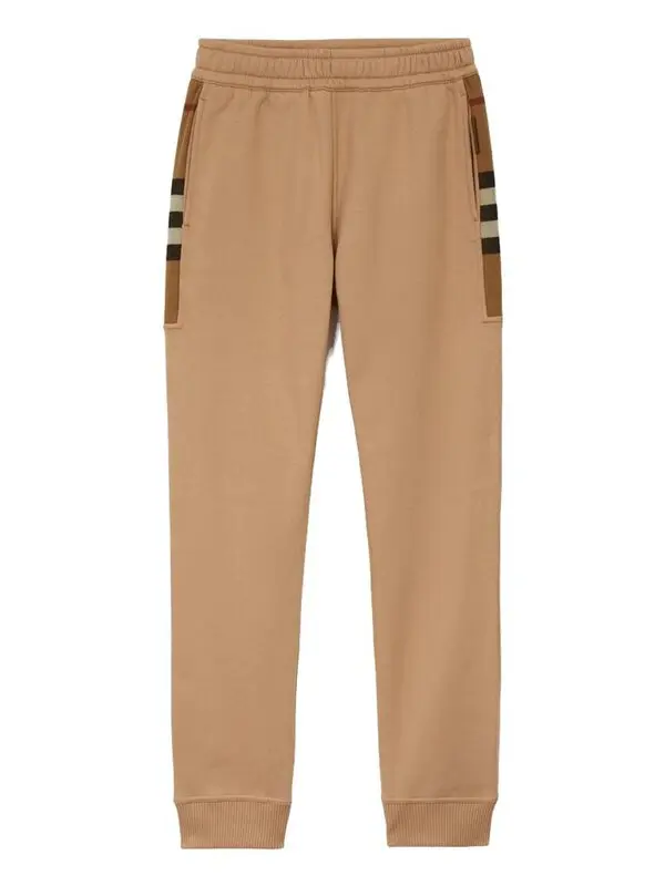 Burberry Check Panel Cotton Blend Jogging Pants - Camel