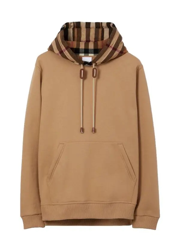 Burberry Check Hood Cotton Blend Hoodie - Camel