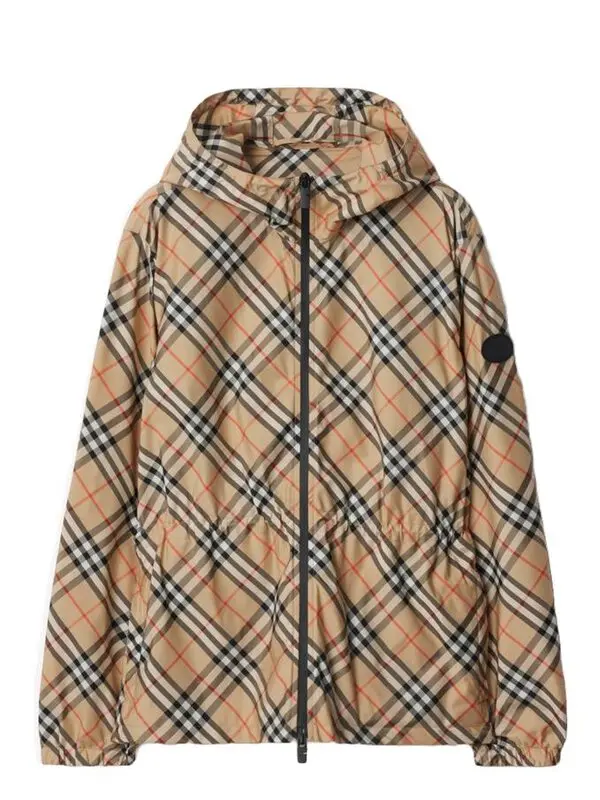 Burberry Check Hooded Lightweight Jacket - Sand Beige