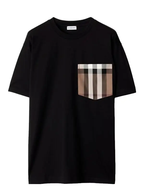 Burberry Check Pocket Cotton T-shirt - Black