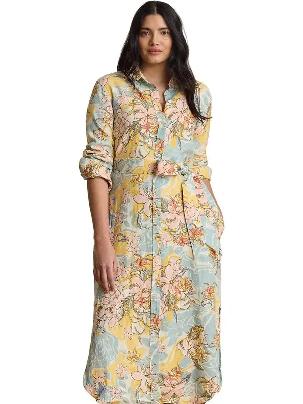 Ralph Lauren Floral Linen Shirt Dress - Cream/blue Multi