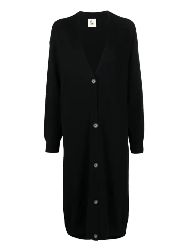 PAULA V-neck Cashmere Cardigan-coat - Black