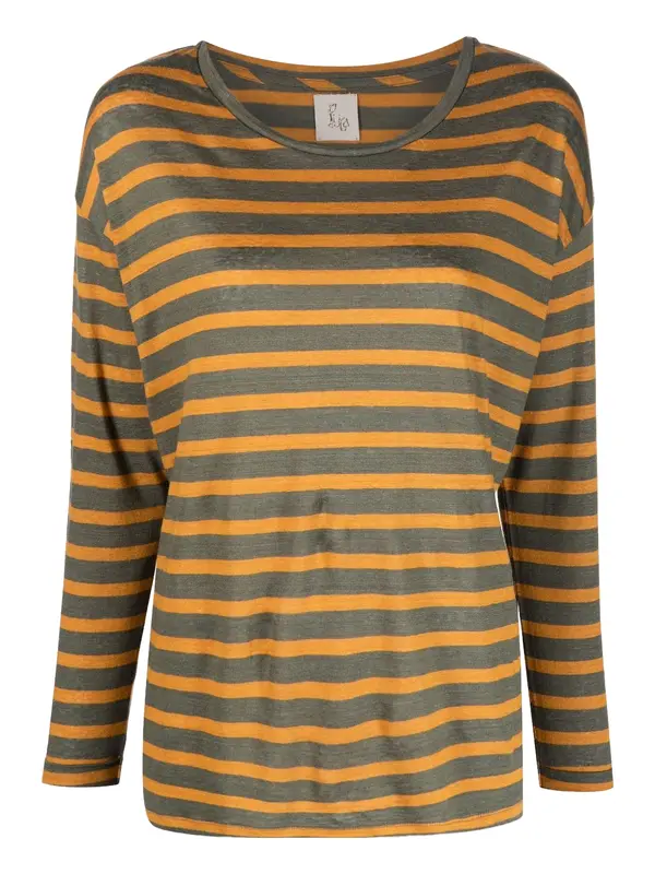 PAULA S Stripe-print Linen T-shirt - Green