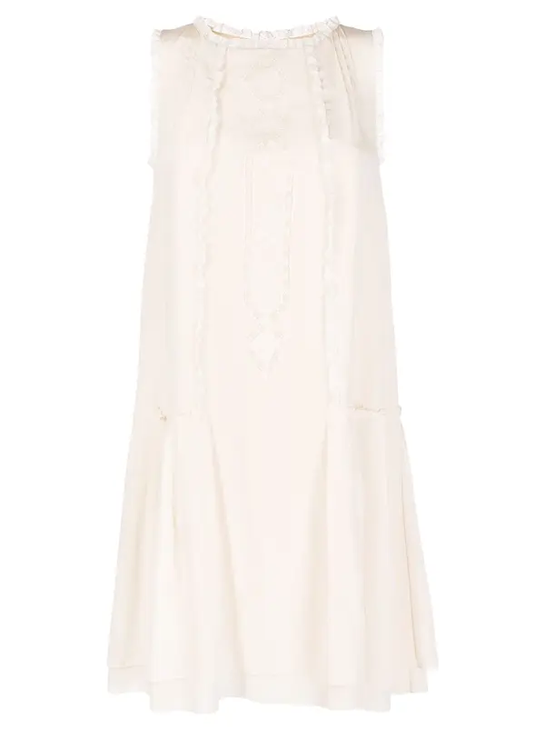 Shiatzy Chen Silk Lace Panelled Dress - Neutrals