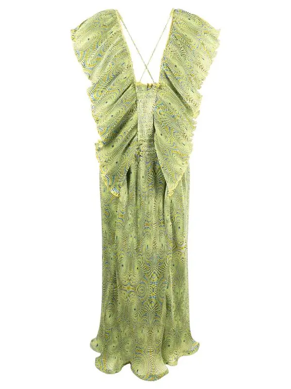 Stella McCartney Abstract Print Plissé Dress - Green