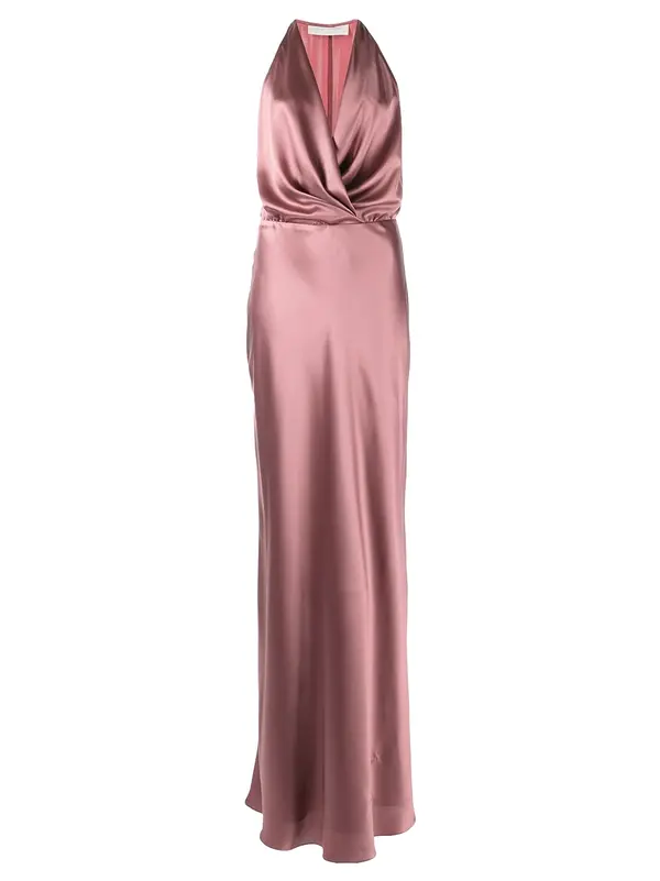 Michelle Mason Draped Halterneck Gown - Pink