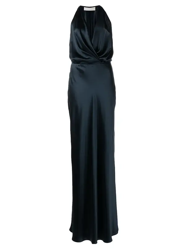 Michelle Mason Draped Halterneck Gown - Blue