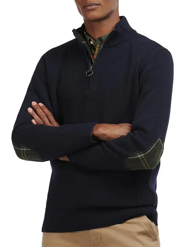 Barbour Wool Tartan Trim Quarter Zip Mock Neck Sweater - Navy