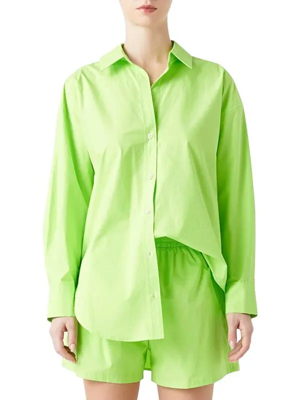 GREY LAB Oversized Cotton Button-up Shirt - Lime