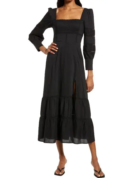 REFORMATION Dolan Long Sleeve Lace-trimmed Dress - Black