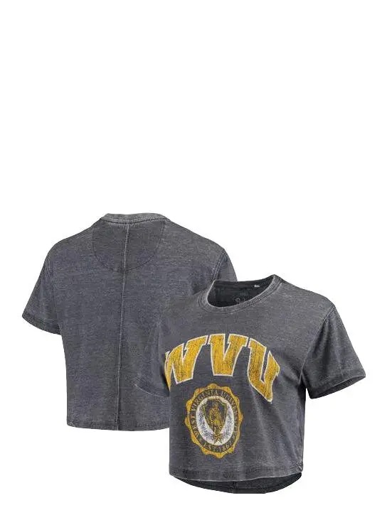 PRESSBOX West Virginia Mountaineers Edith Vintage Burnout Crop T-shirt - Navy