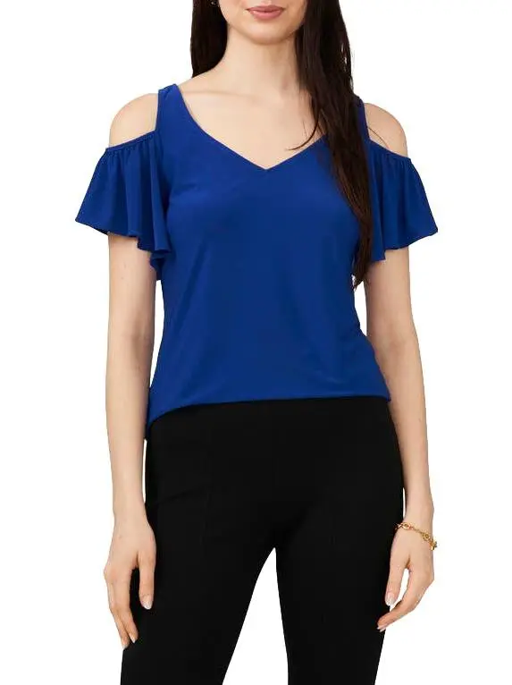 Chaus V-neck Cold Shoulder Top - Goddess Blue