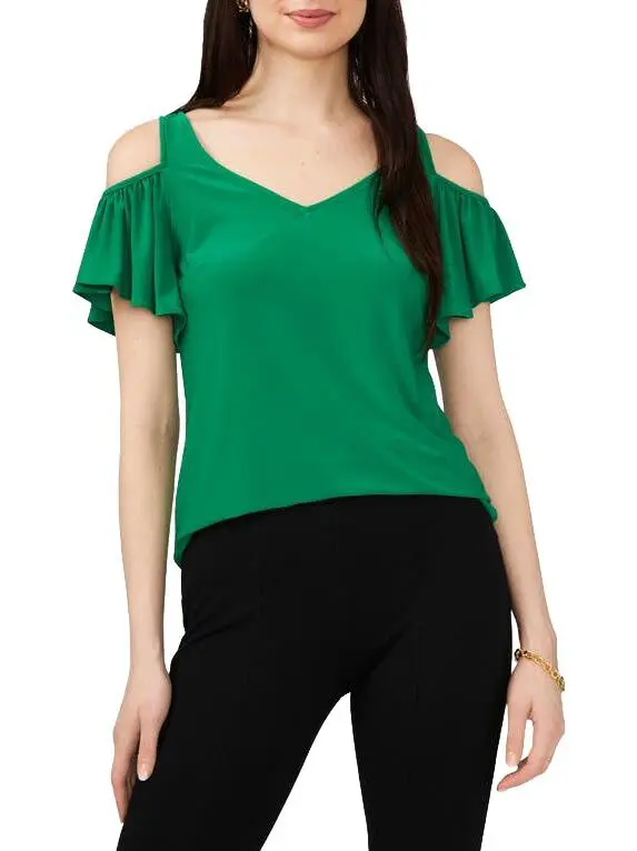 Chaus V-neck Cold Shoulder Top - Kelly Green
