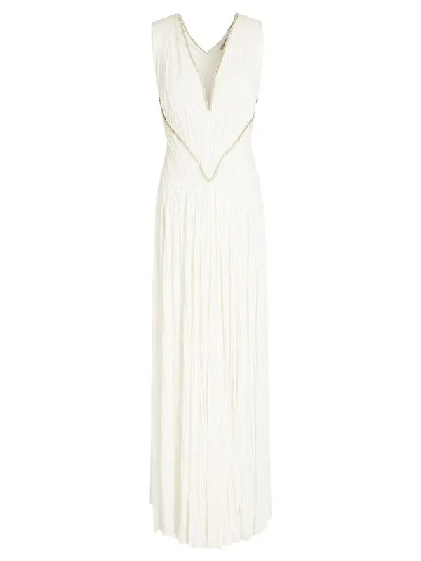 Roberto Cavalli Crystal-embellished Plissé Knitted Gown - Ivory