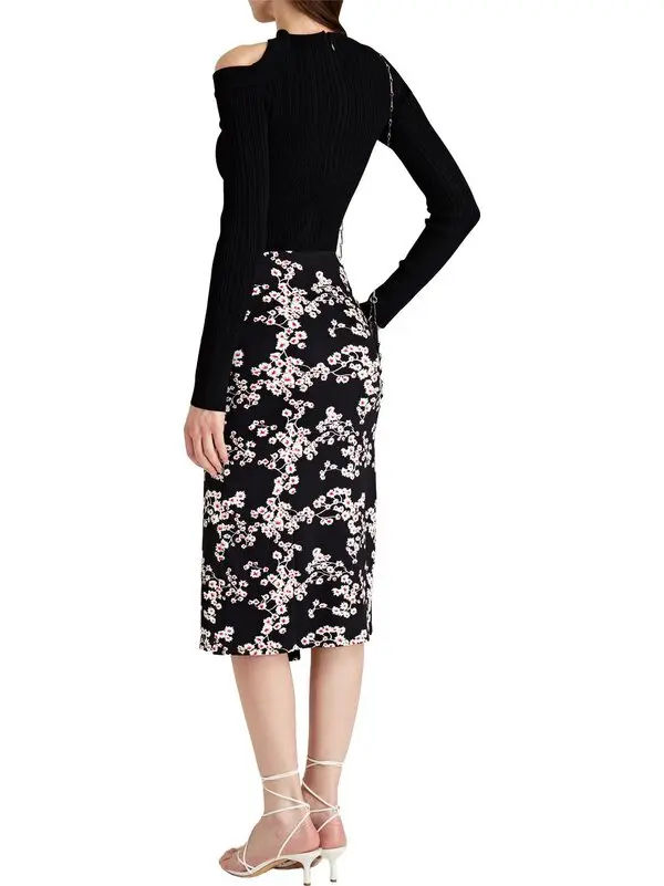 Rabanne Floral-print Satin Jersey Midi Wrap Skirt - Black