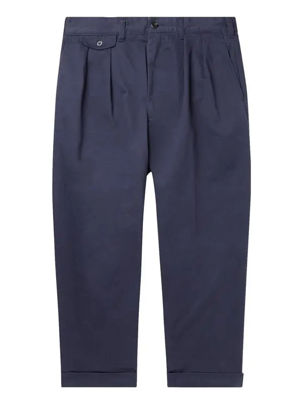 BEAMS Tapered Cropped Pleated Cotton-blend Twill Trousers - Blue