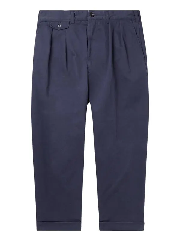 BEAMS Tapered Cropped Pleated Cotton-blend Twill Trousers - Blue