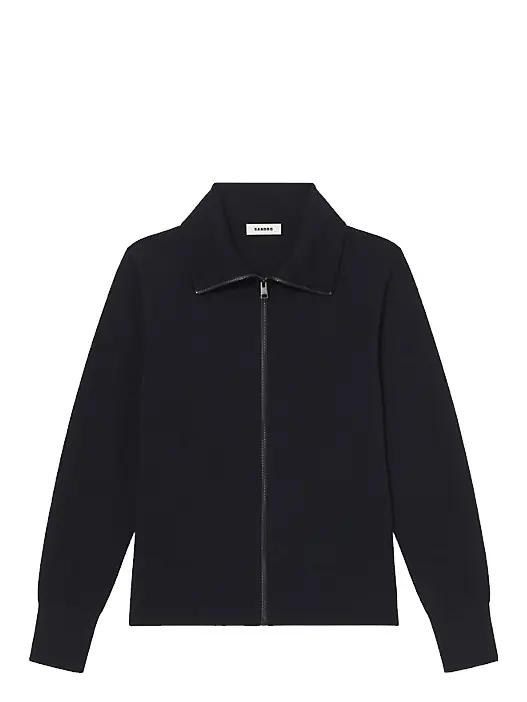 Sandro Zip-up Trucker Wool Cardigan - Noir / Gris