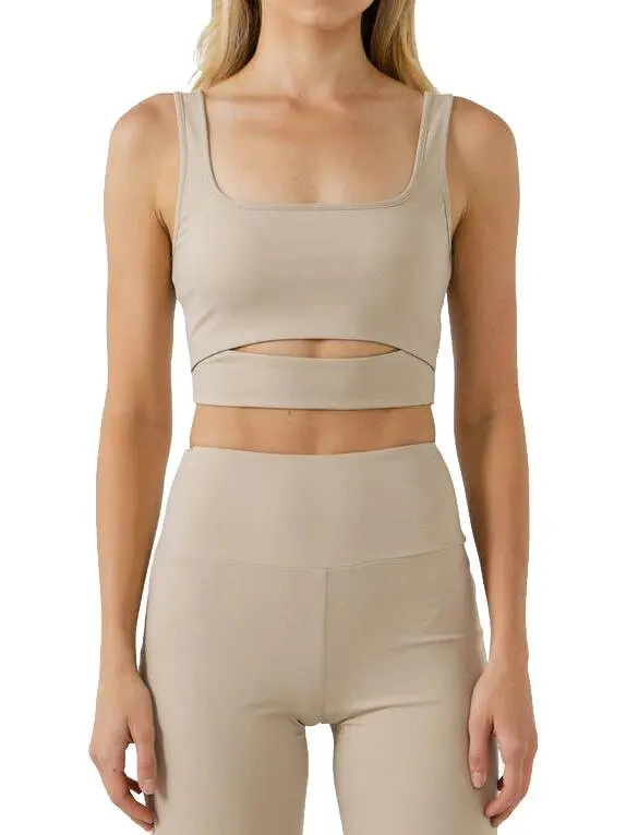 GREY LAB Cutout Crop Tank Top - Khaki