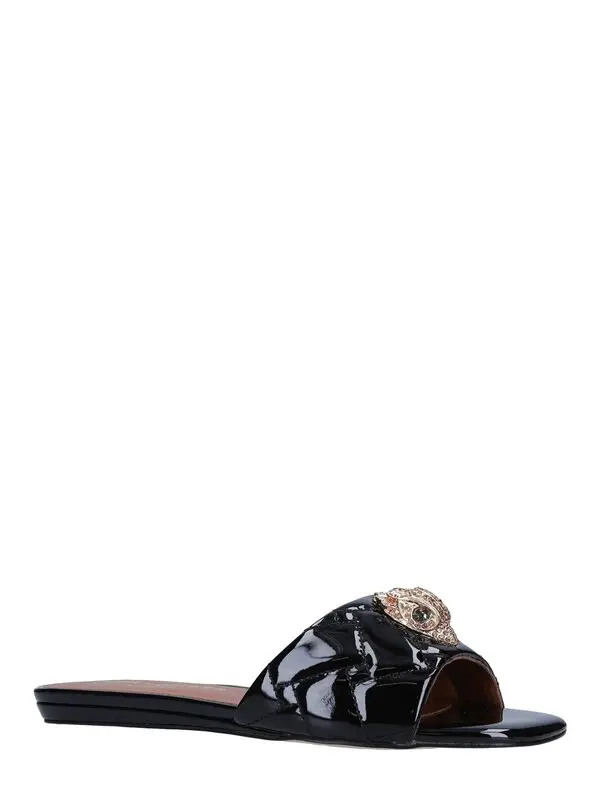 Kurt Geiger Patent Kensington Flat Slides - Black