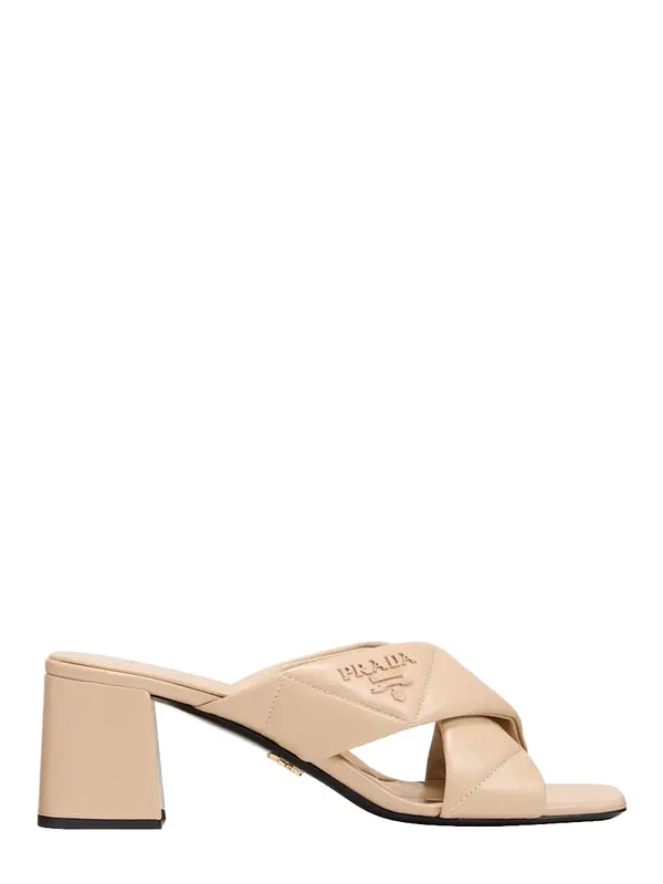 Prada Quilted Lambskin Crisscross Slide Sandals - Sabbia