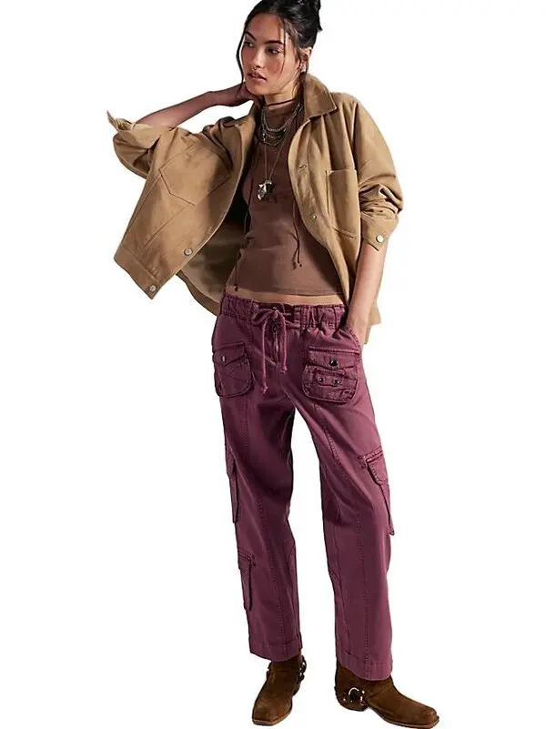 Free People We The Free Tahiti Cargo Pants - Washed Maroon