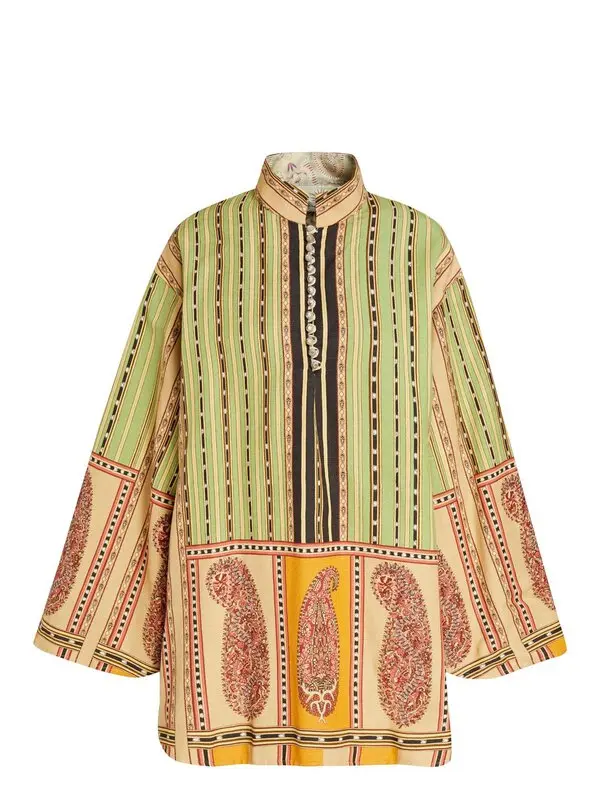 Etro Printed Silk And Cotton-blend Ottoman Tunic - Light Green