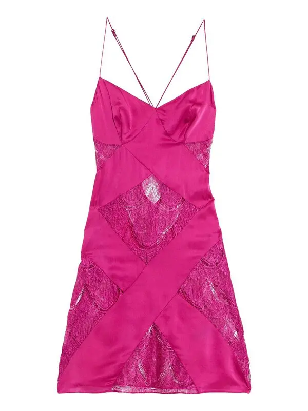 Agent Provocateur Emie Lace-paneled Silk-satin Chemise - Fuchsia