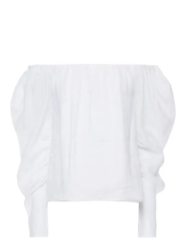 FRAME Off-the-shoulder Ramie-mousseline Cropped Top - White