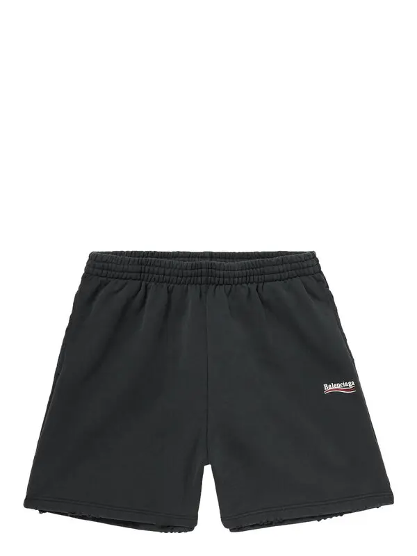 Balenciaga Wide-leg Logo-embroidered Cotton-jersey Shorts - Black