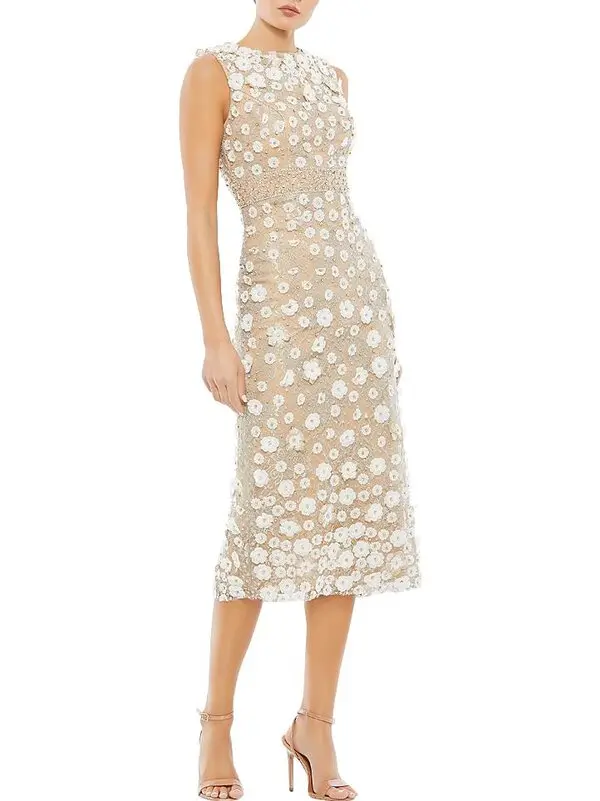 Mac Duggal Applique Embellished Midi Gown - Ivory Nude