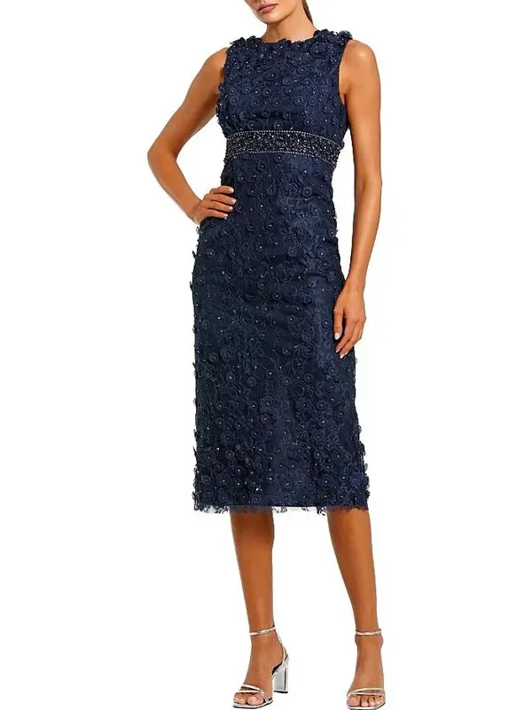 Mac Duggal Sleeveless Embellished Lace Midi Gown - Midnight