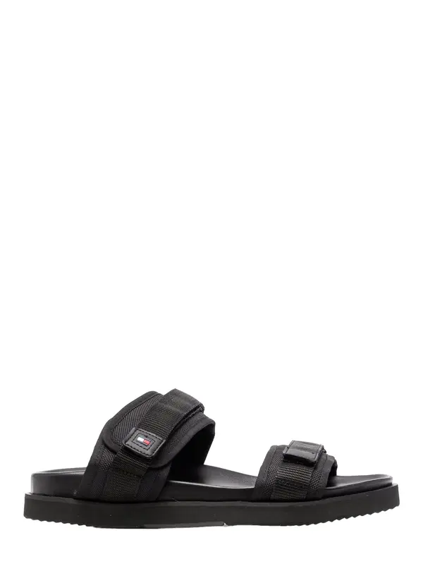 Tommy Hilfiger Logo-plaque Touch-strap Sandals - Black